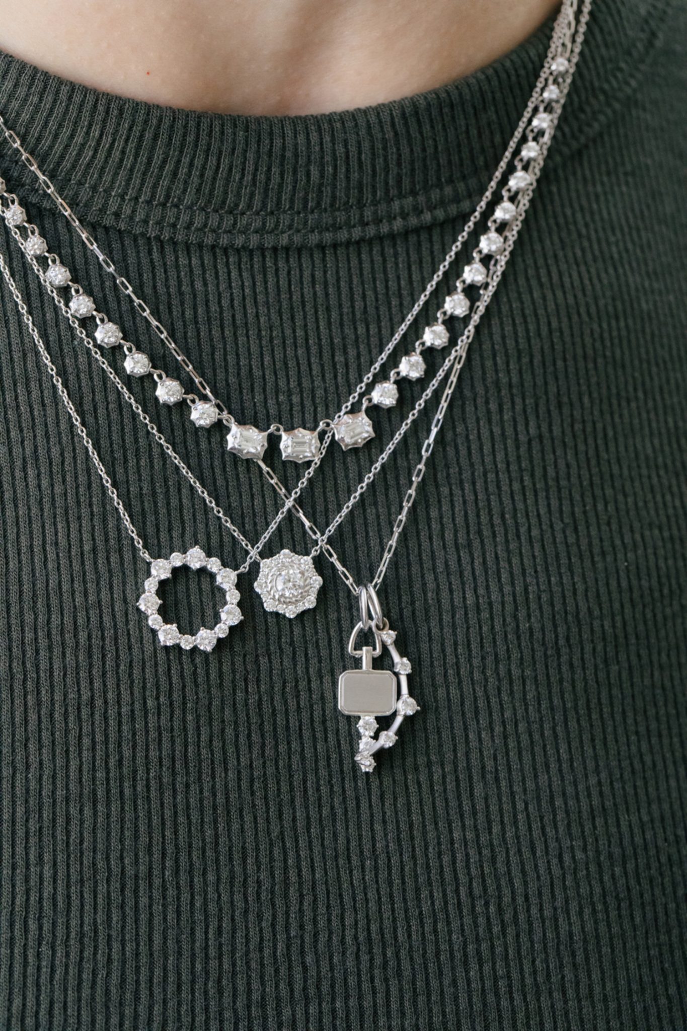 Ava Circle Pendant in 14K White Gold Boston MA - M. Flynn